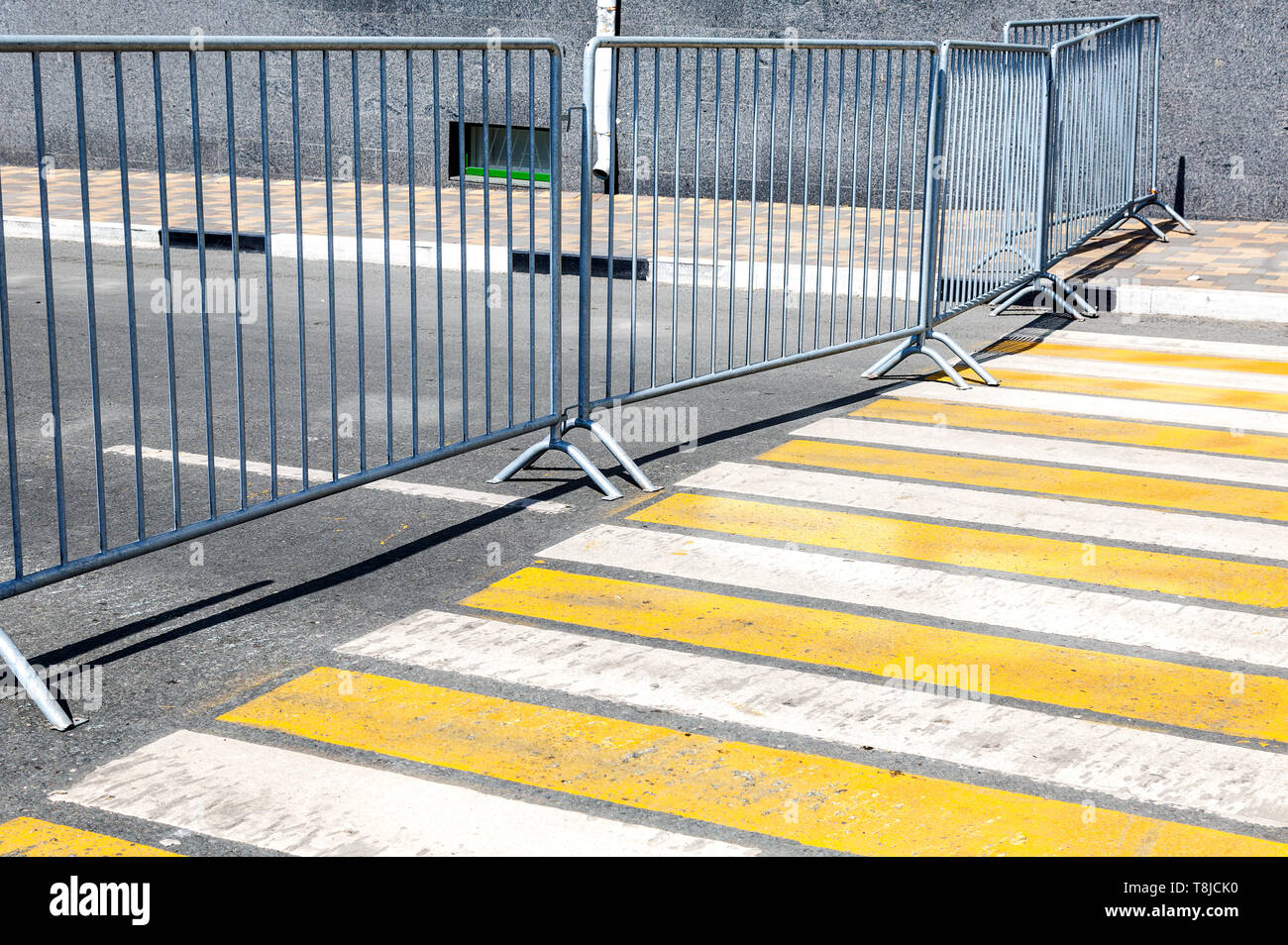 Pedestrian Zebra crossing on the road with white and yellow lines Stock ...