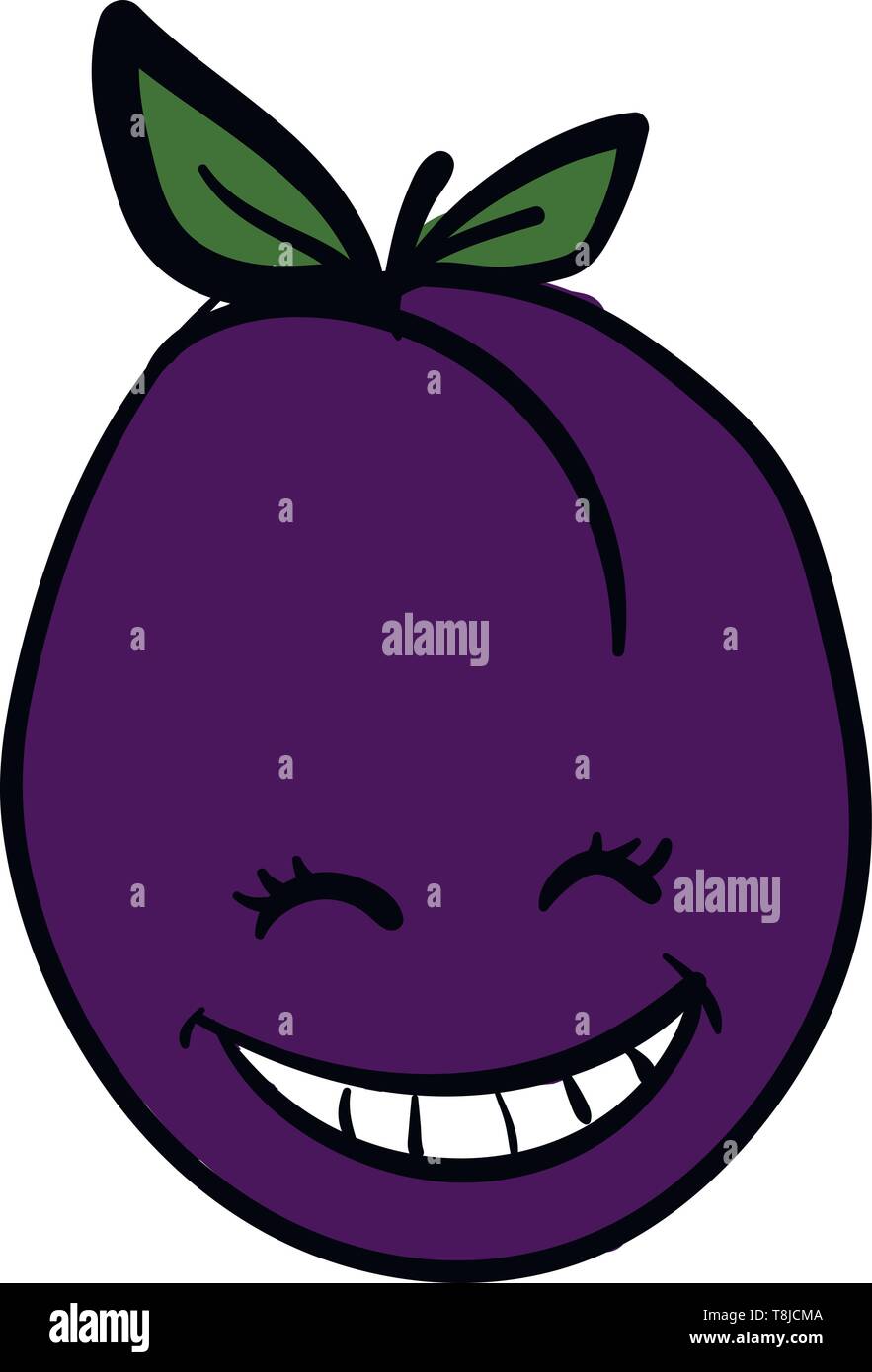 A fat purple plum giving a wide smile and feeling happy, vector, color ...
