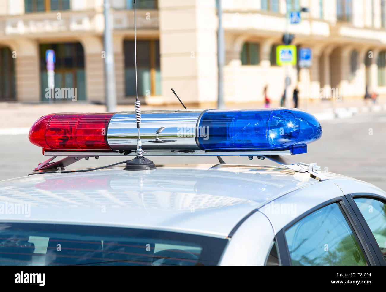 Close-up of the colorful lights on top of a police vehicle. Flashing ...