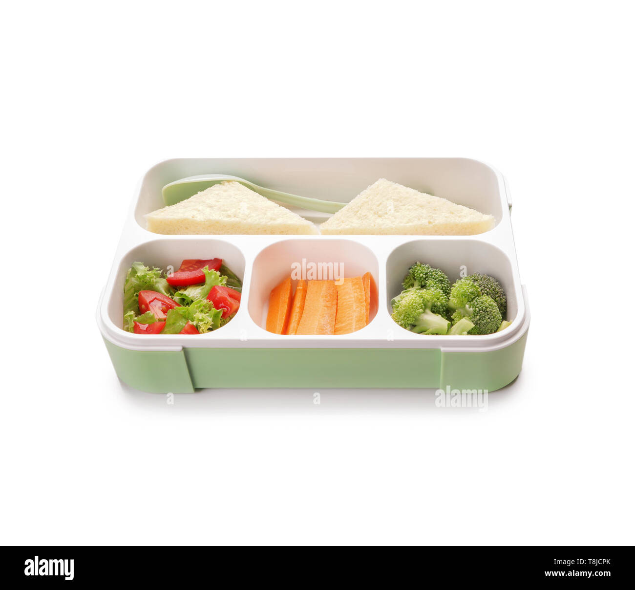 Food for schoolchild in lunch box on white background Stock Photo - Alamy