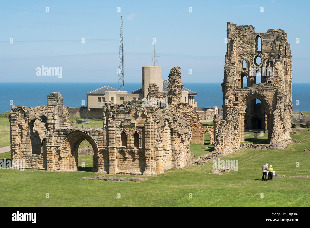 Older couple visiting Tynemouth Priory, north east England, UK Stock ...
