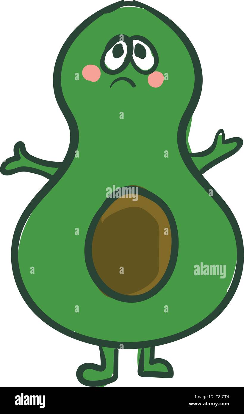 A green colored inconsolable avocado with pink cheeks looking sad and ...