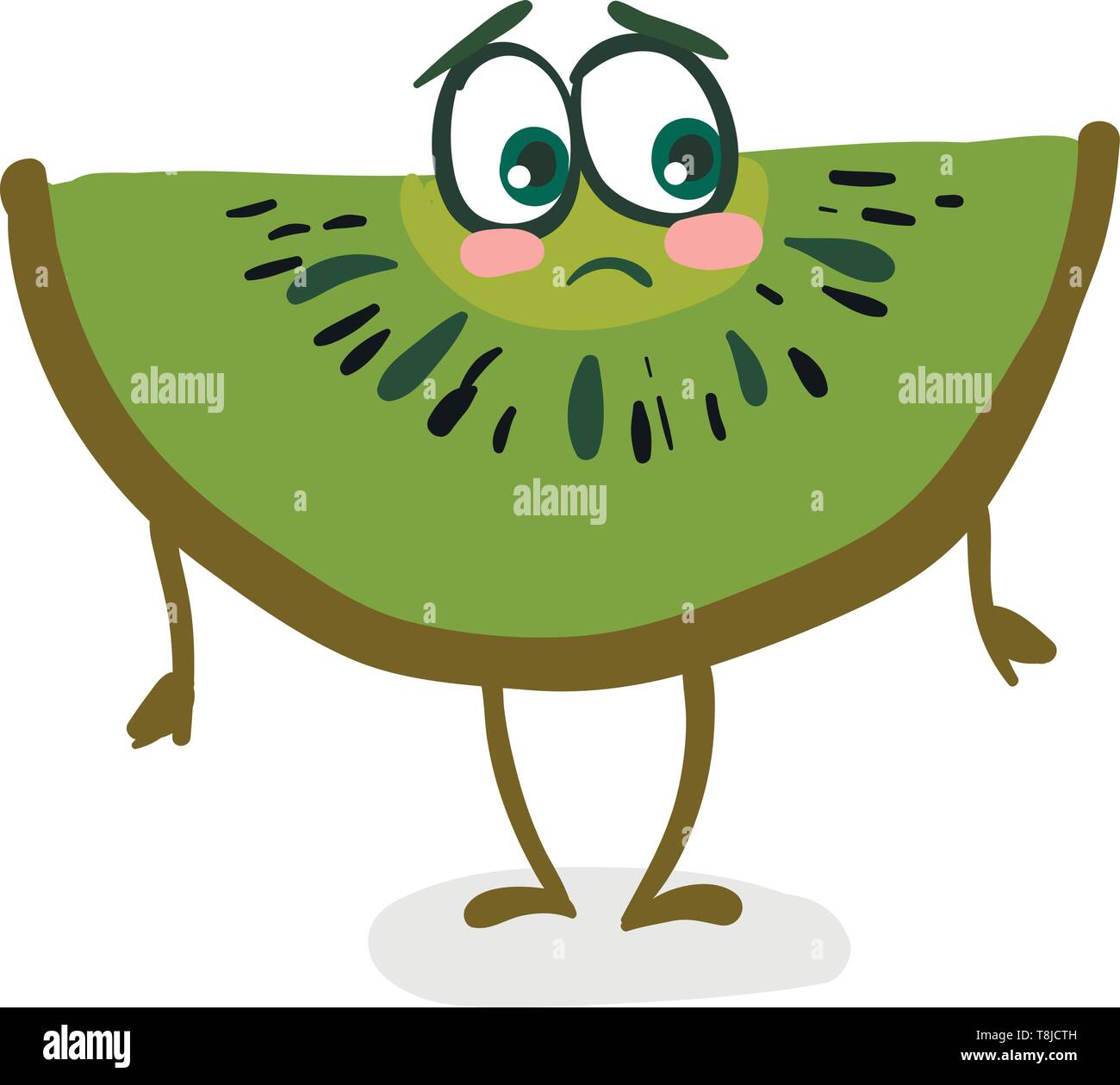 An inconsolable kiwi with pink cheeks looking sad and having two tiny ...