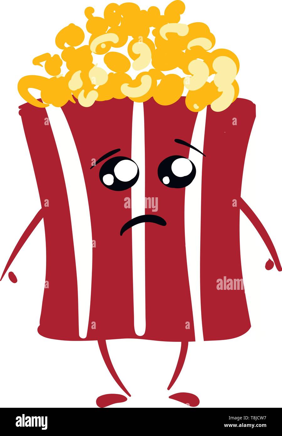 An inconsolable pop corn red packet, feeling very sad. It has two legs ...