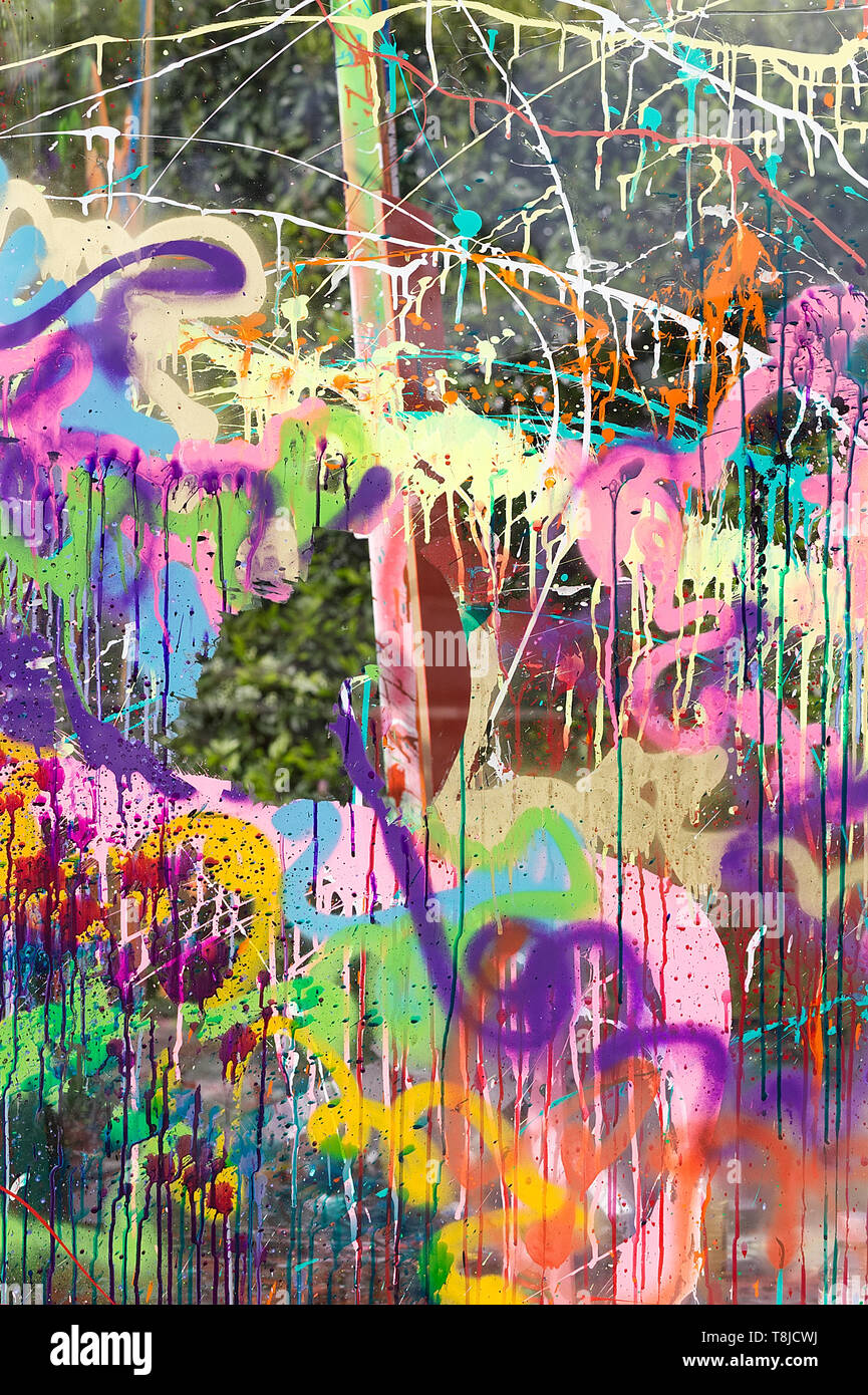 Paint thrown on glass Stock Photo - Alamy