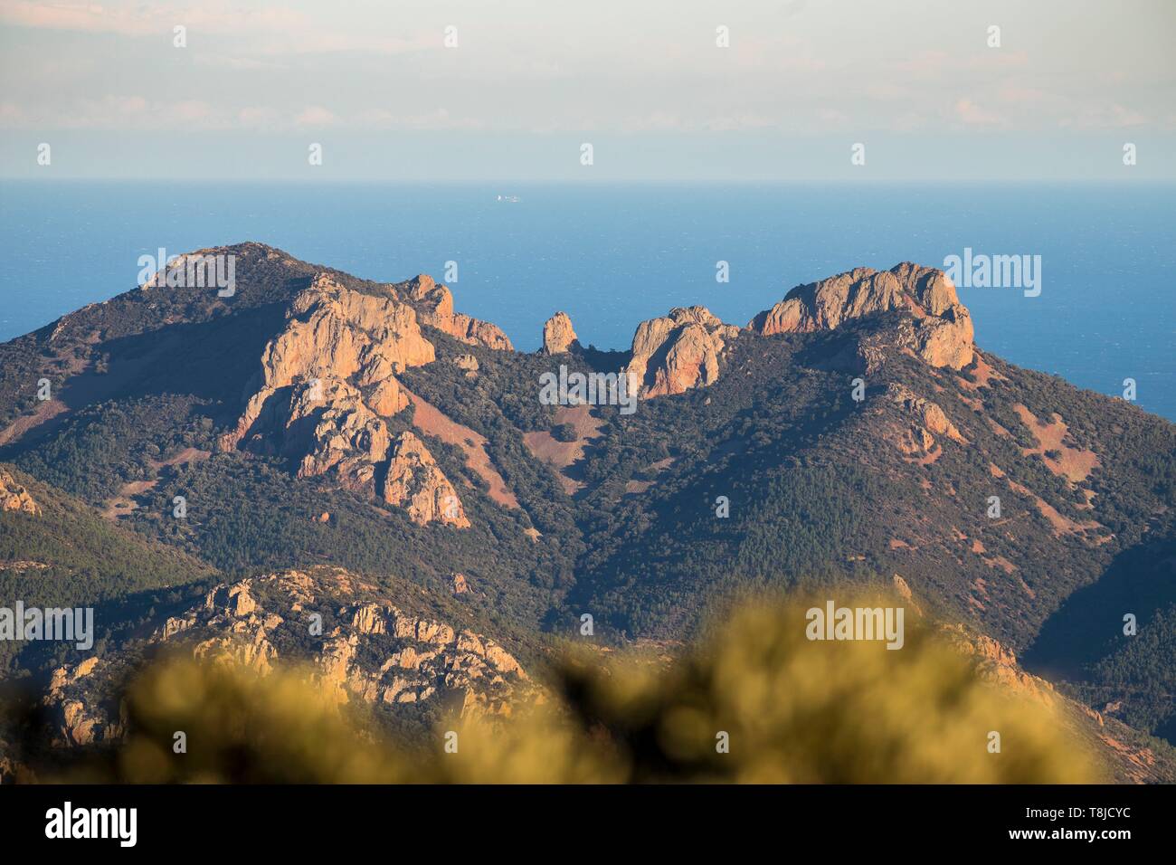 France, Var, Frejus, Esterel Massif, Cap Roux and the summit of Saint ...