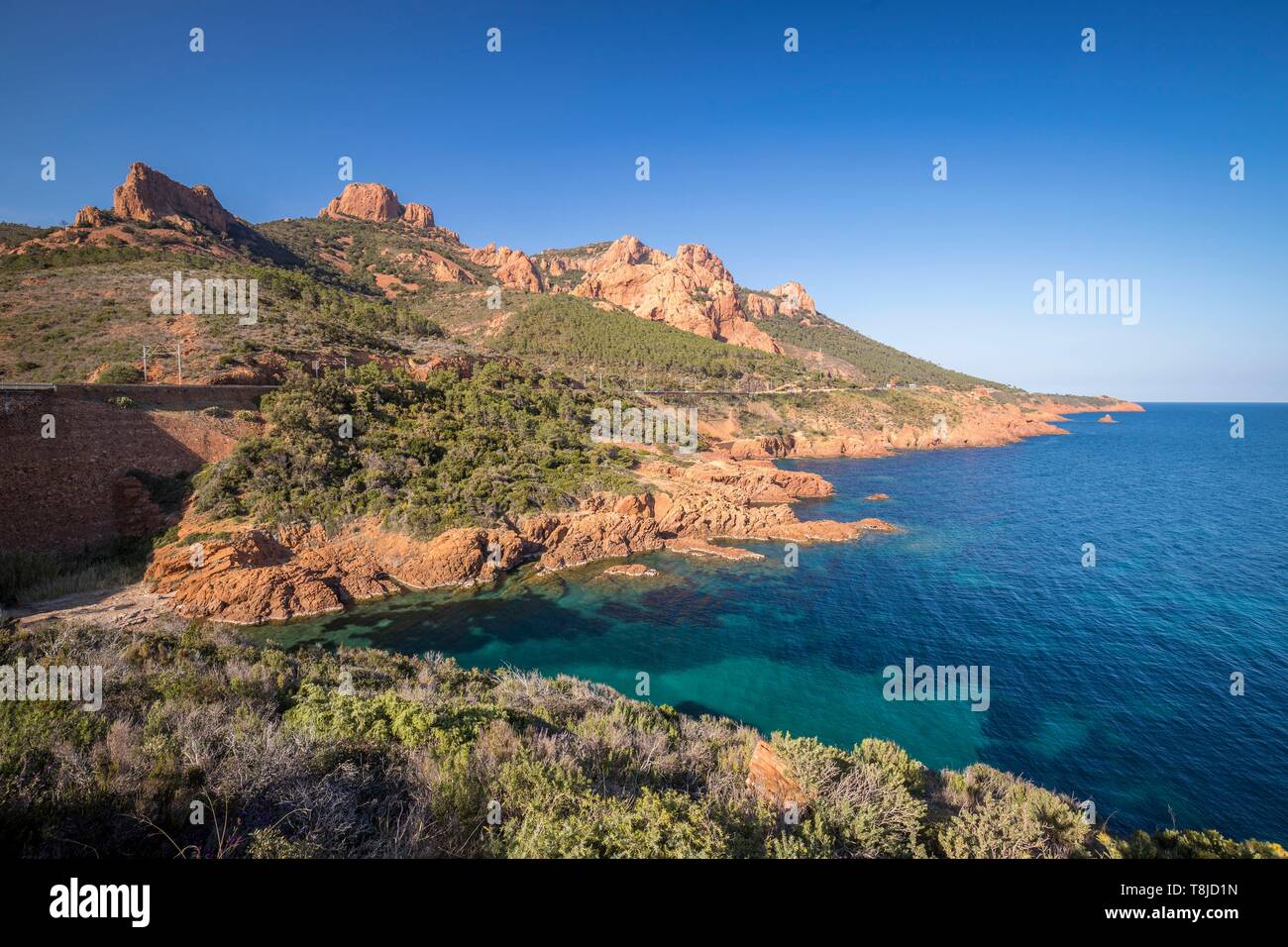 France, Var, Saint Raphael, littoral road of the Corniche d'Or, creek ...