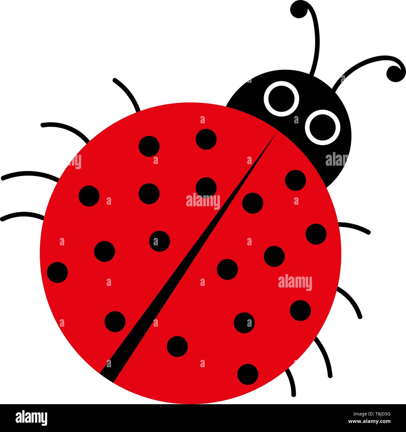 A red lady bug with black head and black dots on body, vector, color ...