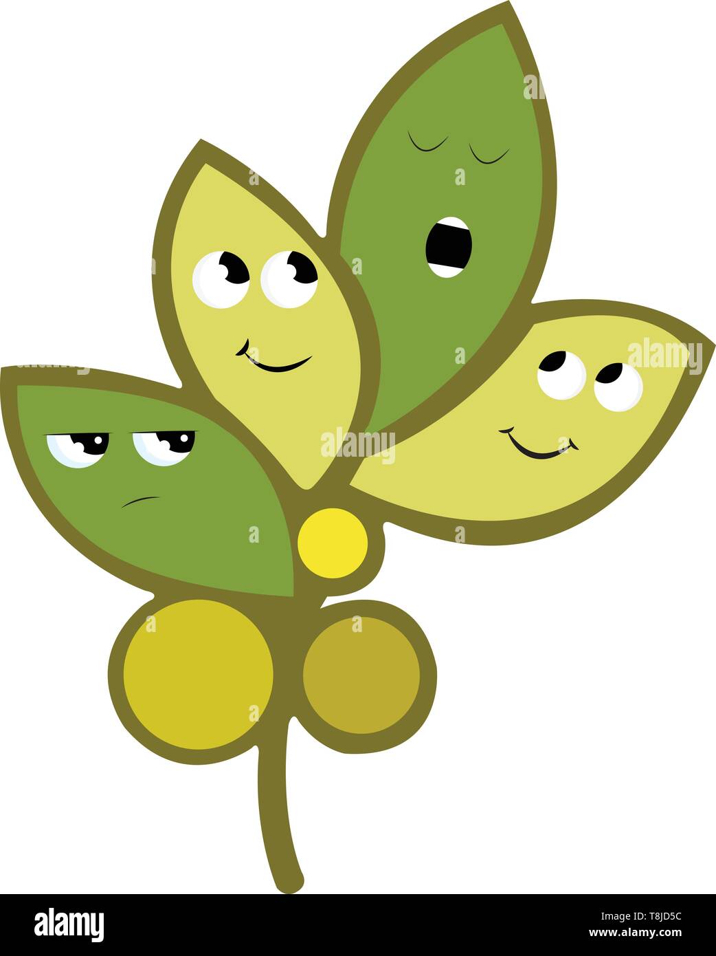 Drawing of leaves with facial expressions happy, sad, thinking, vector ...