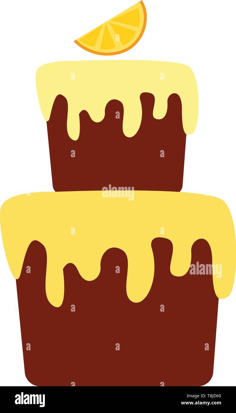 Drawing of two layer lemon cake, vector, color drawing or illustration ...