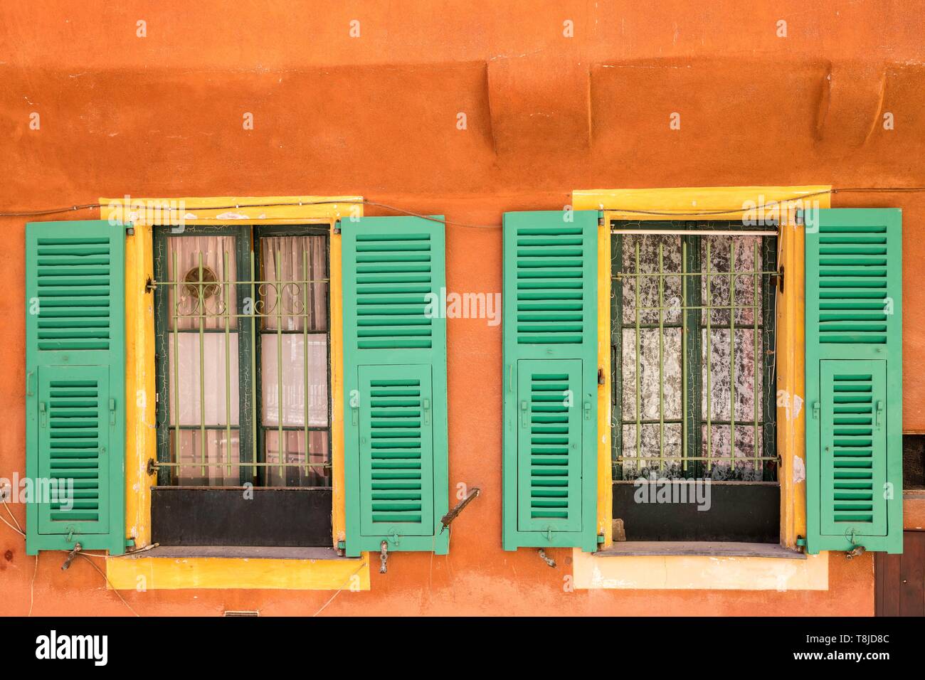 France, Alpes Maritimes, Nice, windows and shutters of a house in the ...