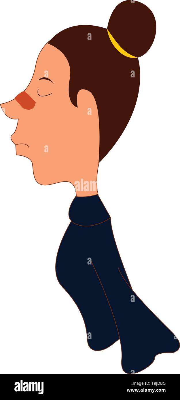 A lady with cute little nose, vector, color drawing or illustration ...