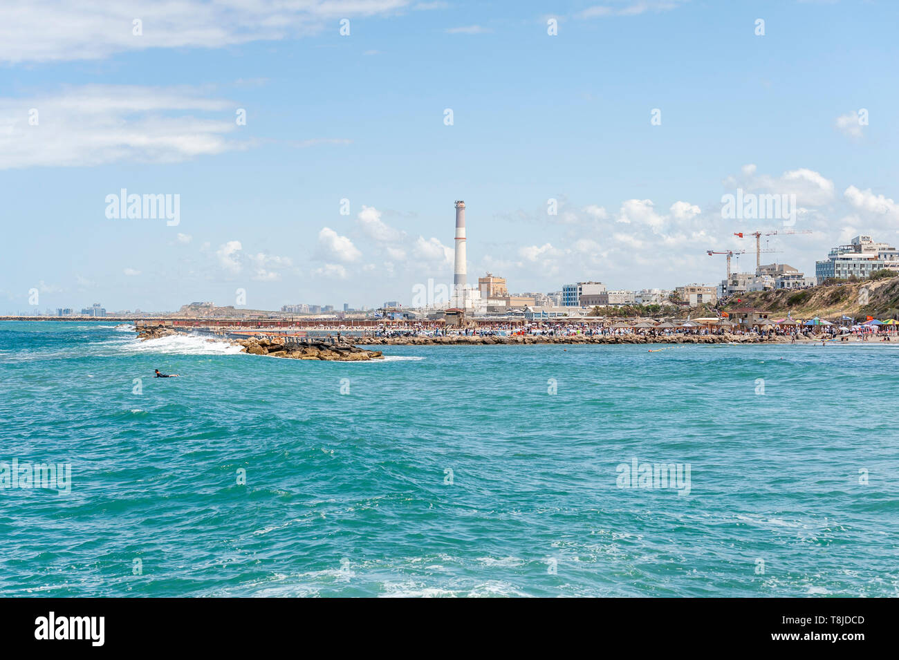 Israel, Tel Aviv-Yafo - 09 May 2019: View of Hilton beach and in the ...