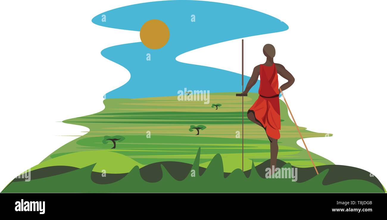 Tall Maasai warrior wearing traditional clothes with spear in hand ...