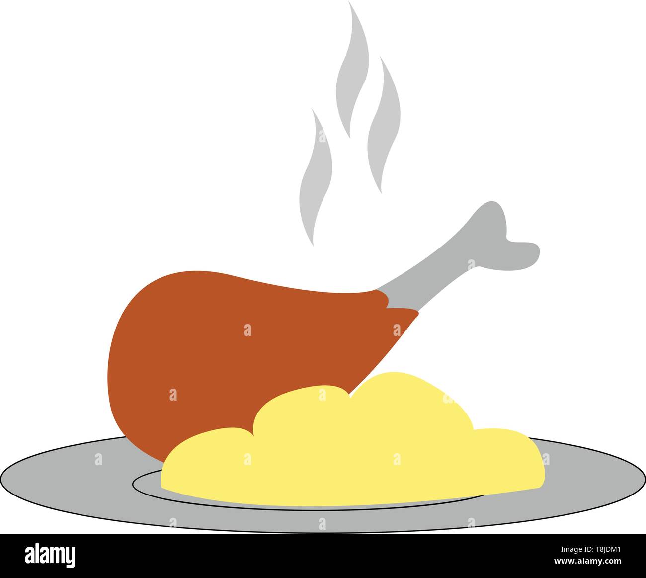 Yellow colored mashed potatoes along with hot and steamy chicken leg ...