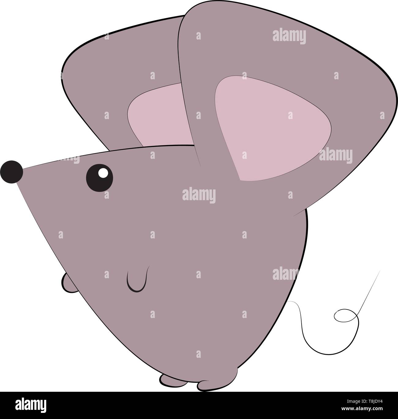 A tiny grey color mouse with two big ears, triangular in shape, vector ...