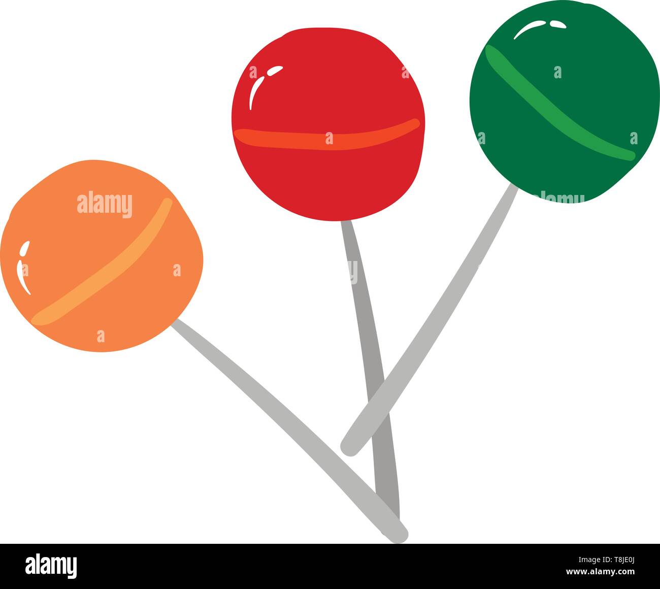 Three lollipops with multicolor with stick, vector, color drawing or ...