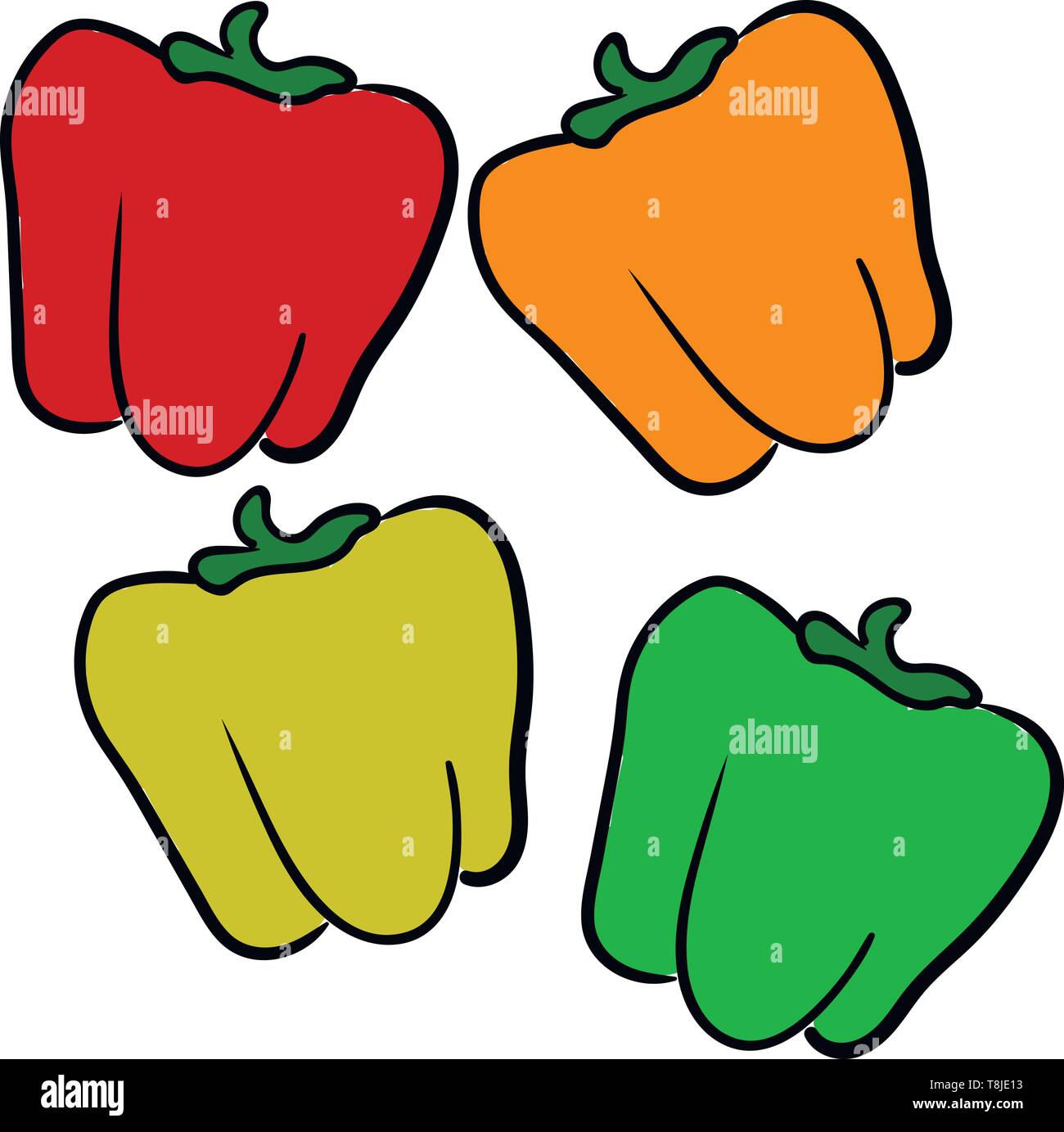 Multi color peppers, red, orange, yellow and green, vector, color ...