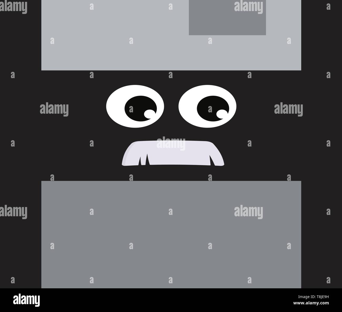 Floppy disk blue in color with black and white eyes and a thick smiley ...