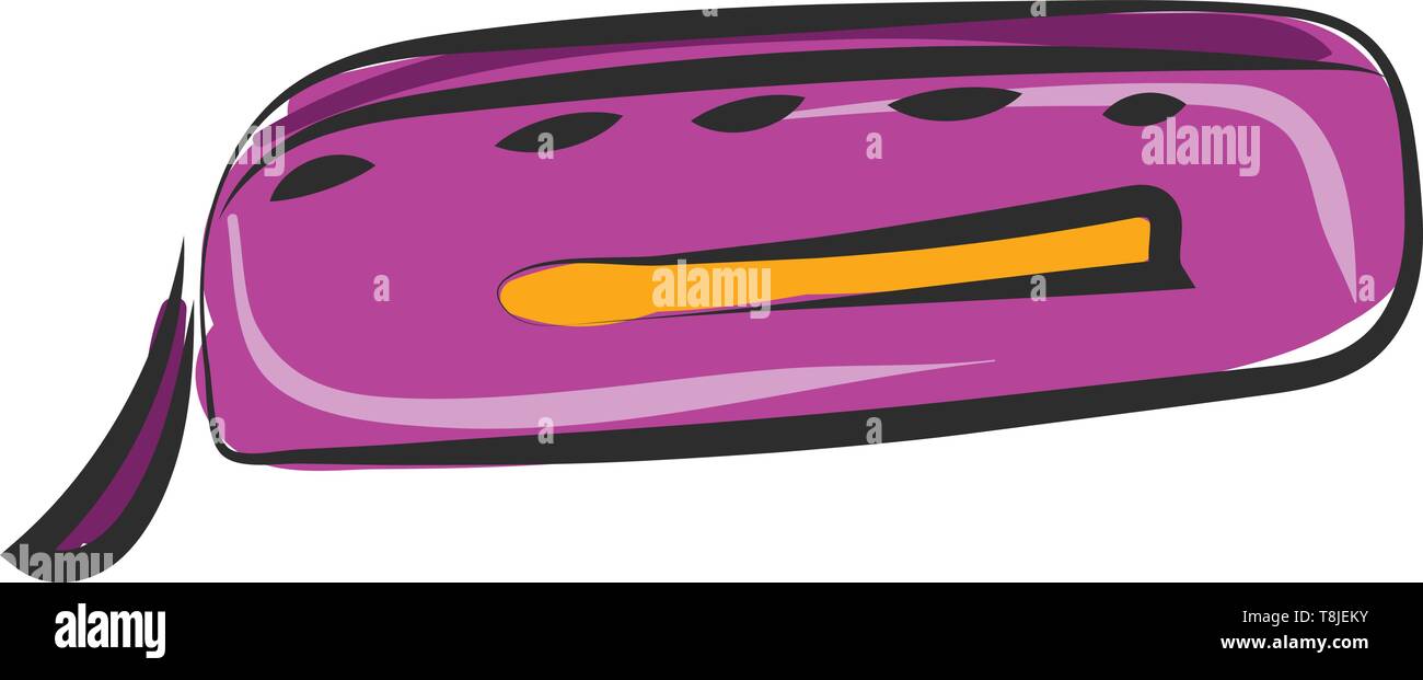 Pink colored pencil case, with yellow design on top and thin zip ...