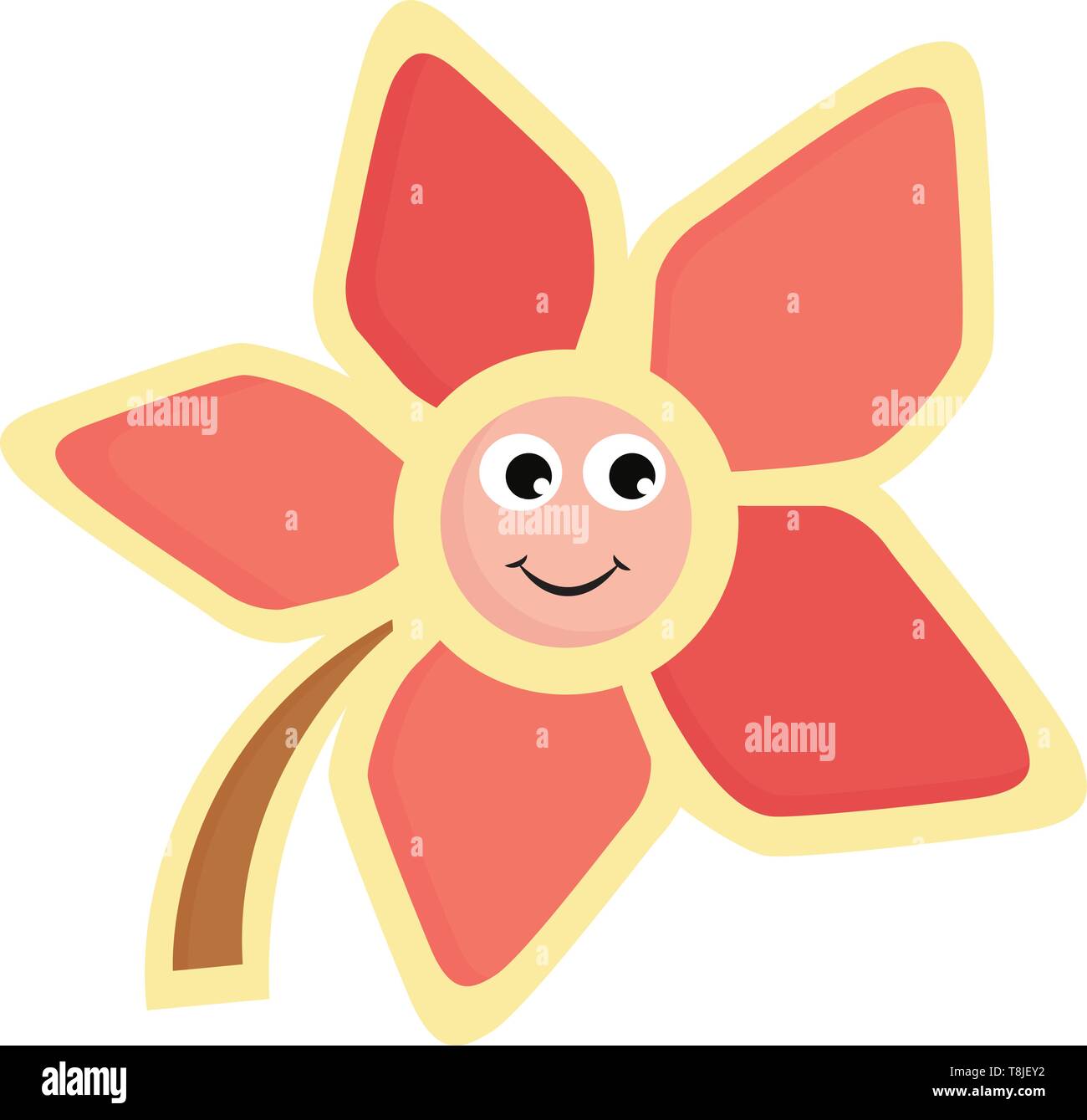 Pink flower with brown stem, with five petals, vector, color drawing or ...