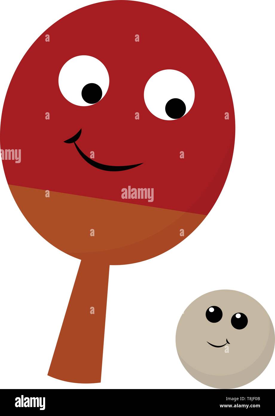 A pink pong racket brown in color with a round white ball, vector ...