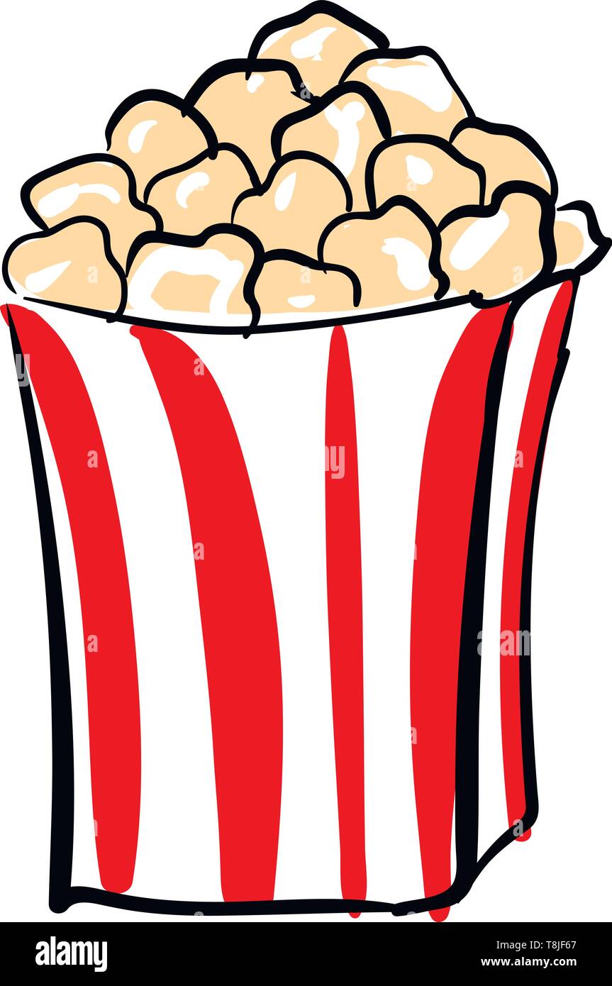 Cheesy popcorn in red and white container, kids favorite snack, vector ...