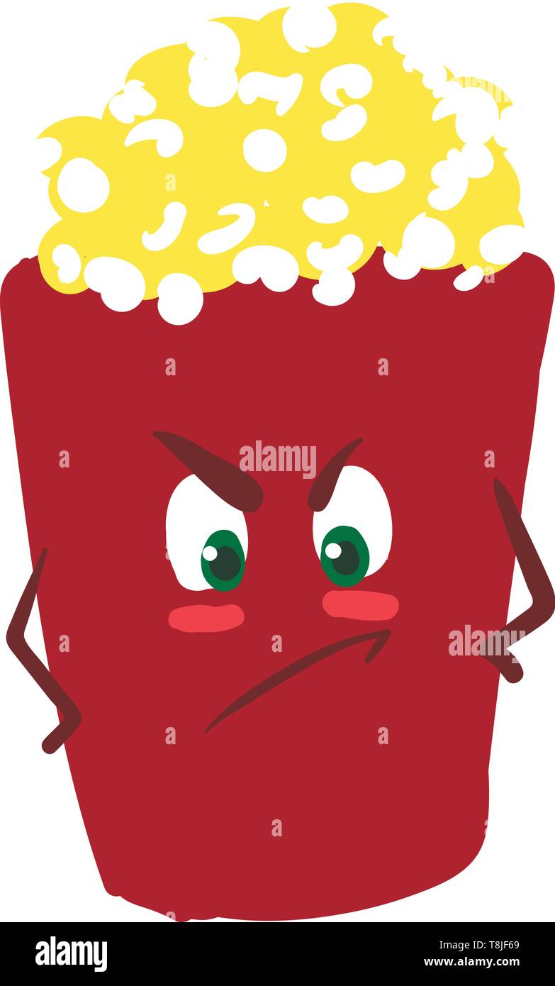 Pop corn in dark brown container with two angry eyes, vector, color ...