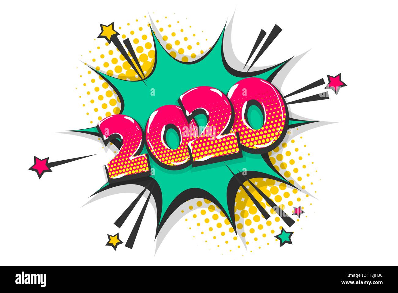 2020 Comic Text Speech Bubble Colored Pop Art Style Sound Effect