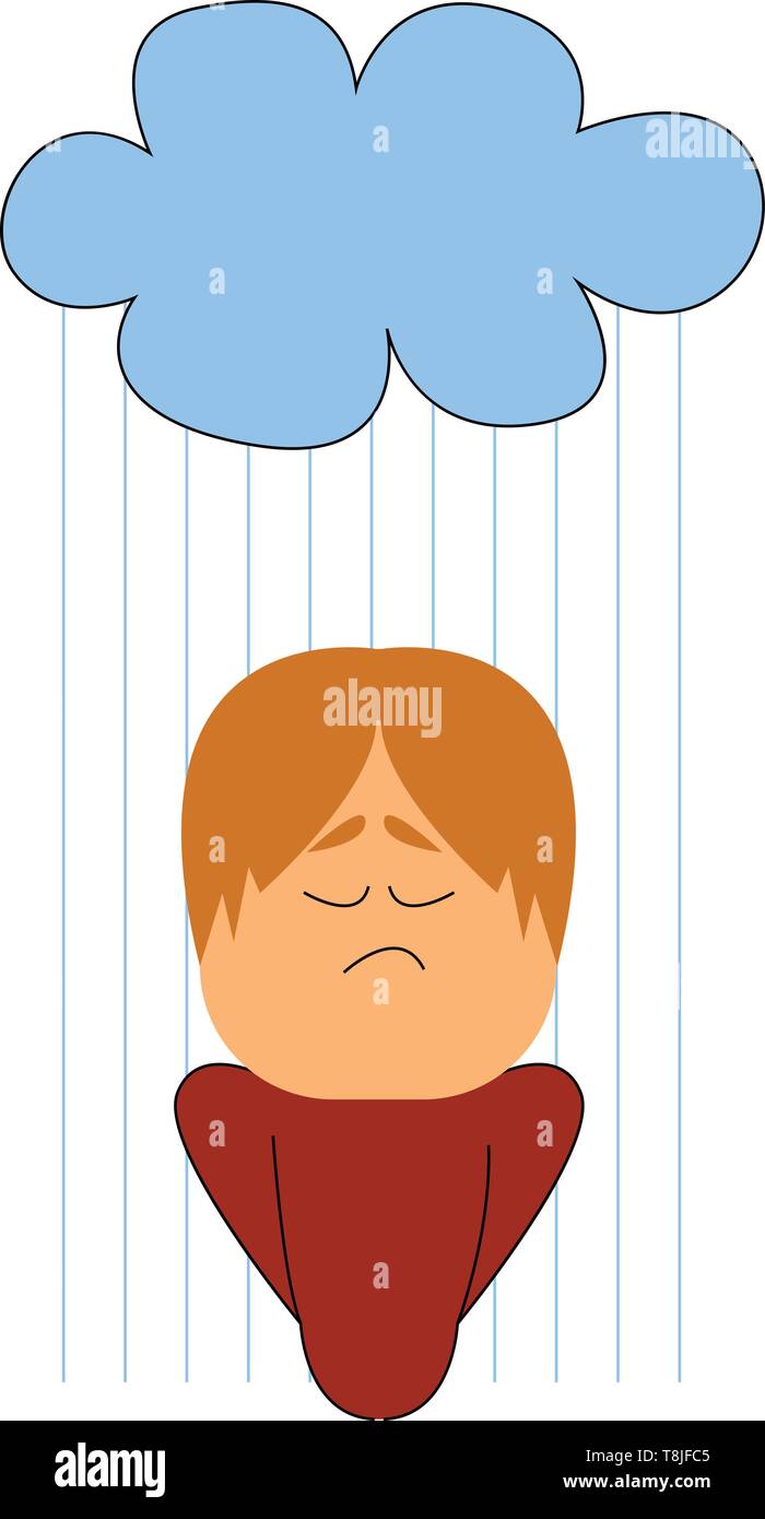 A boy standing in the rain getting drenched, vector, color drawing or ...