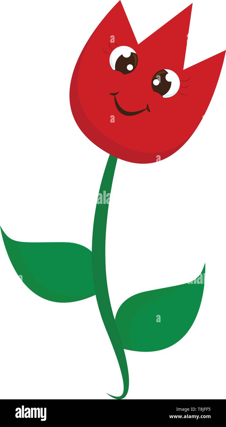 A red little flower with green stem and leaves with beautiful face ...