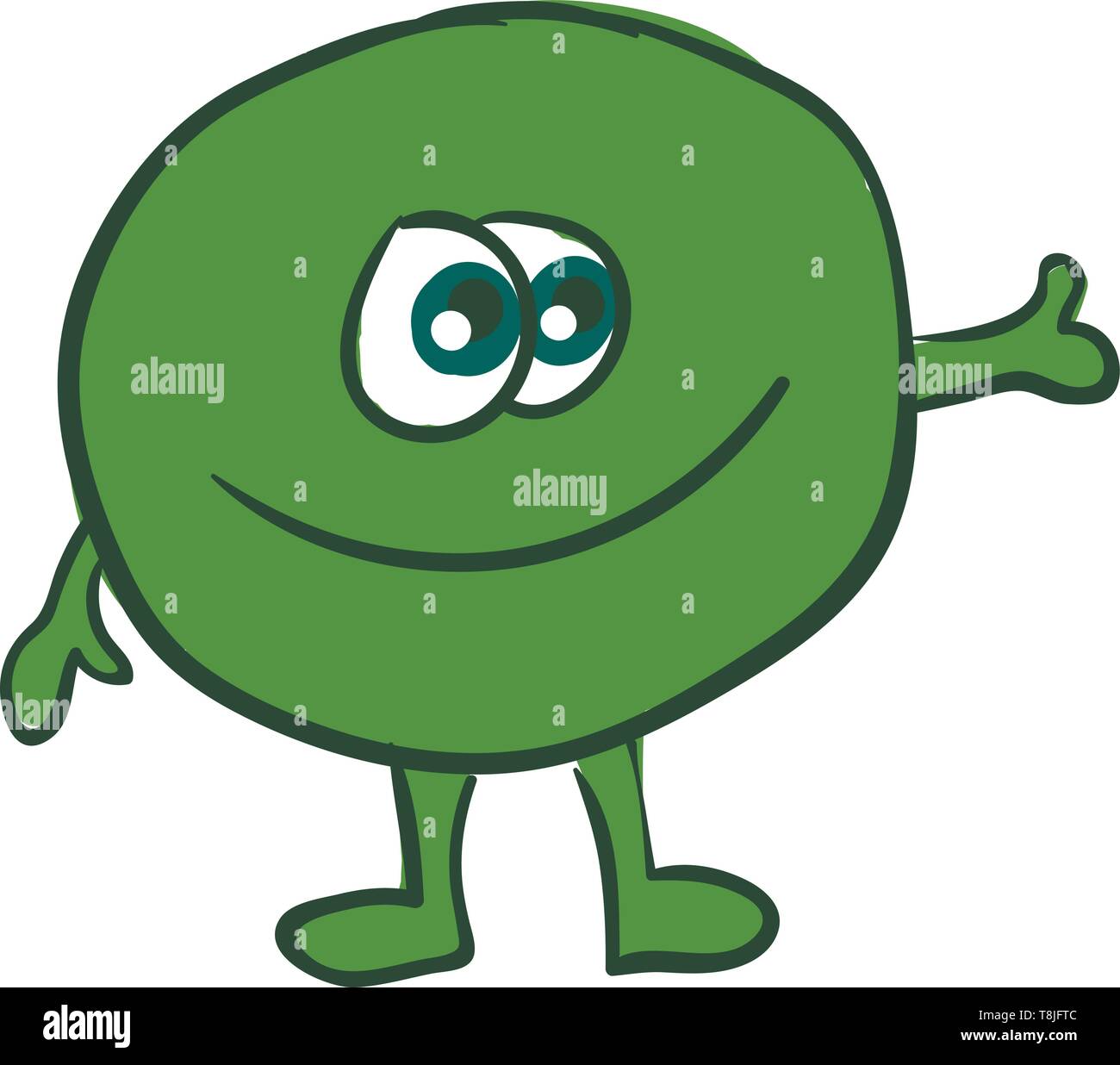 A small tiny green round peas with face and two hands and legs, vector ...