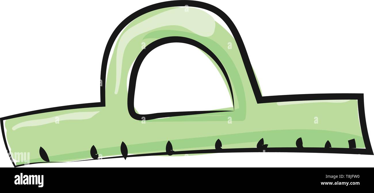 A green color ruler with round handle used by students in school ...