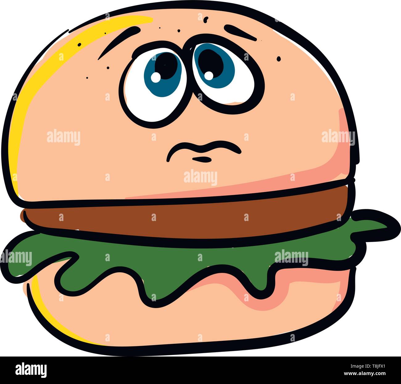 A burger with patty and lettuce inside, vector, color drawing or ...