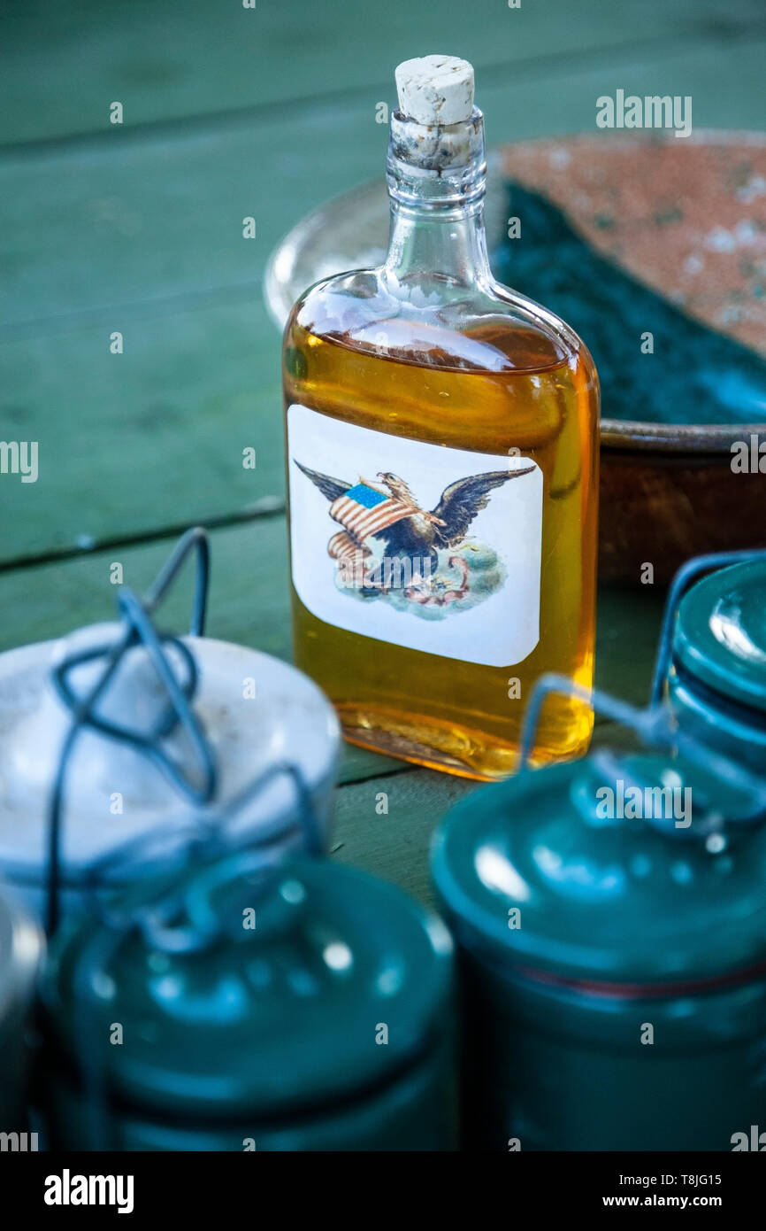 "Liquor" bottle at Civil War Era Union soldiers reenactors table, Fort ...