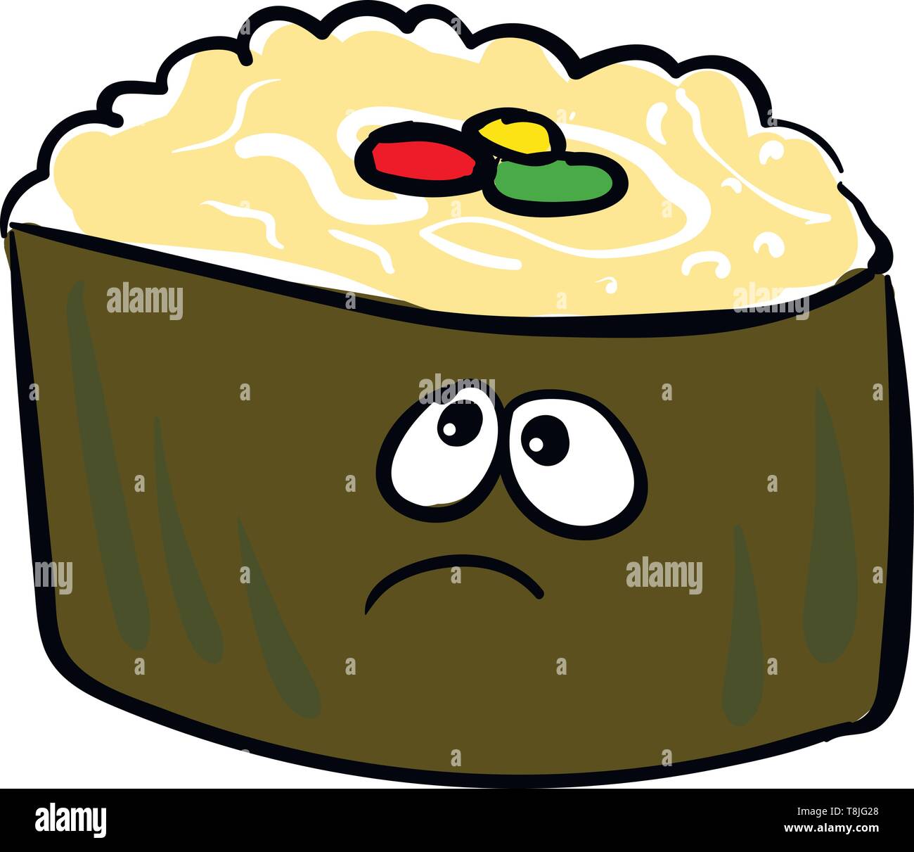 A sushi with two sad eyes, vector, color drawing or illustration Stock ...