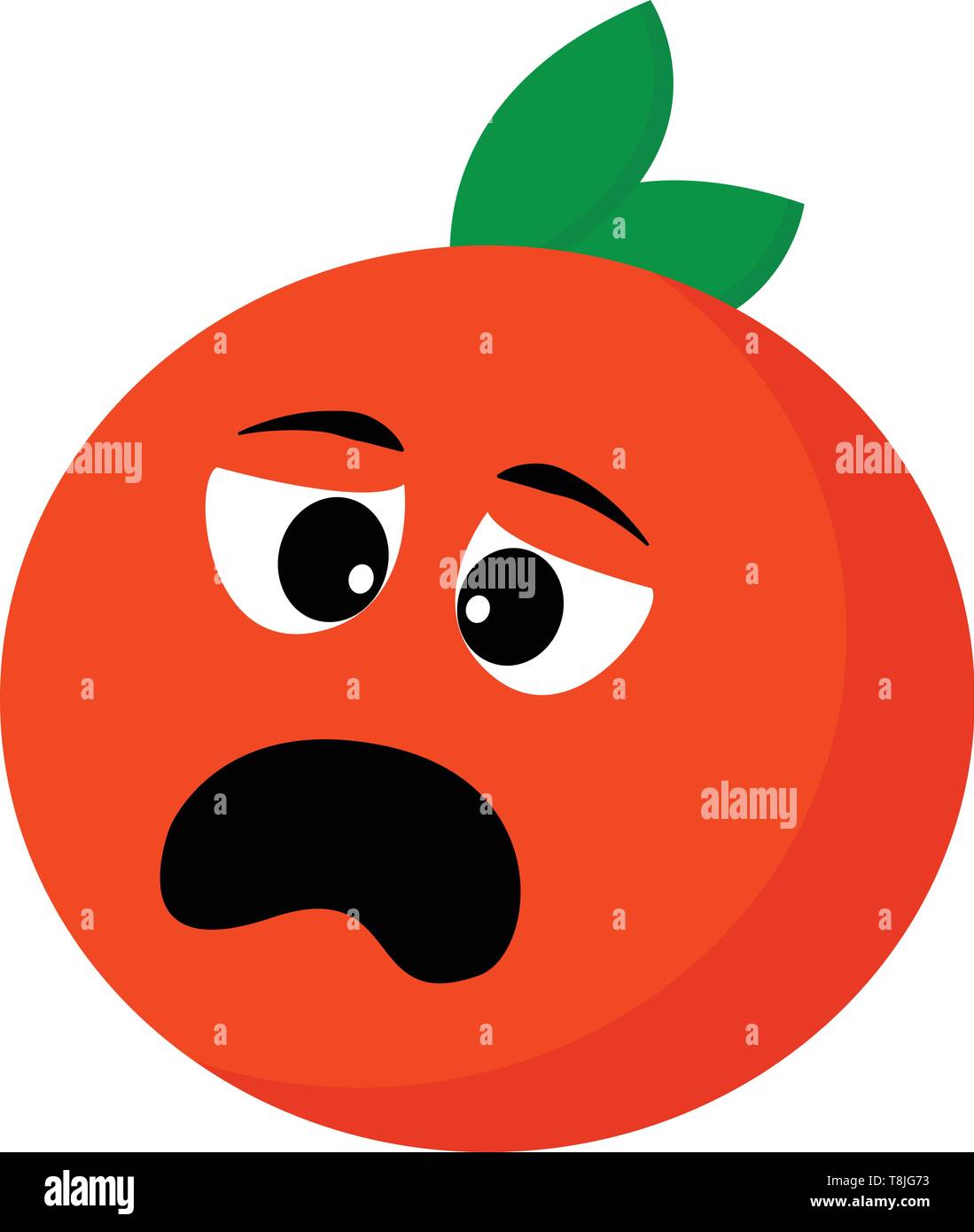 A scared orange with a green leaf, vector, color drawing or ...