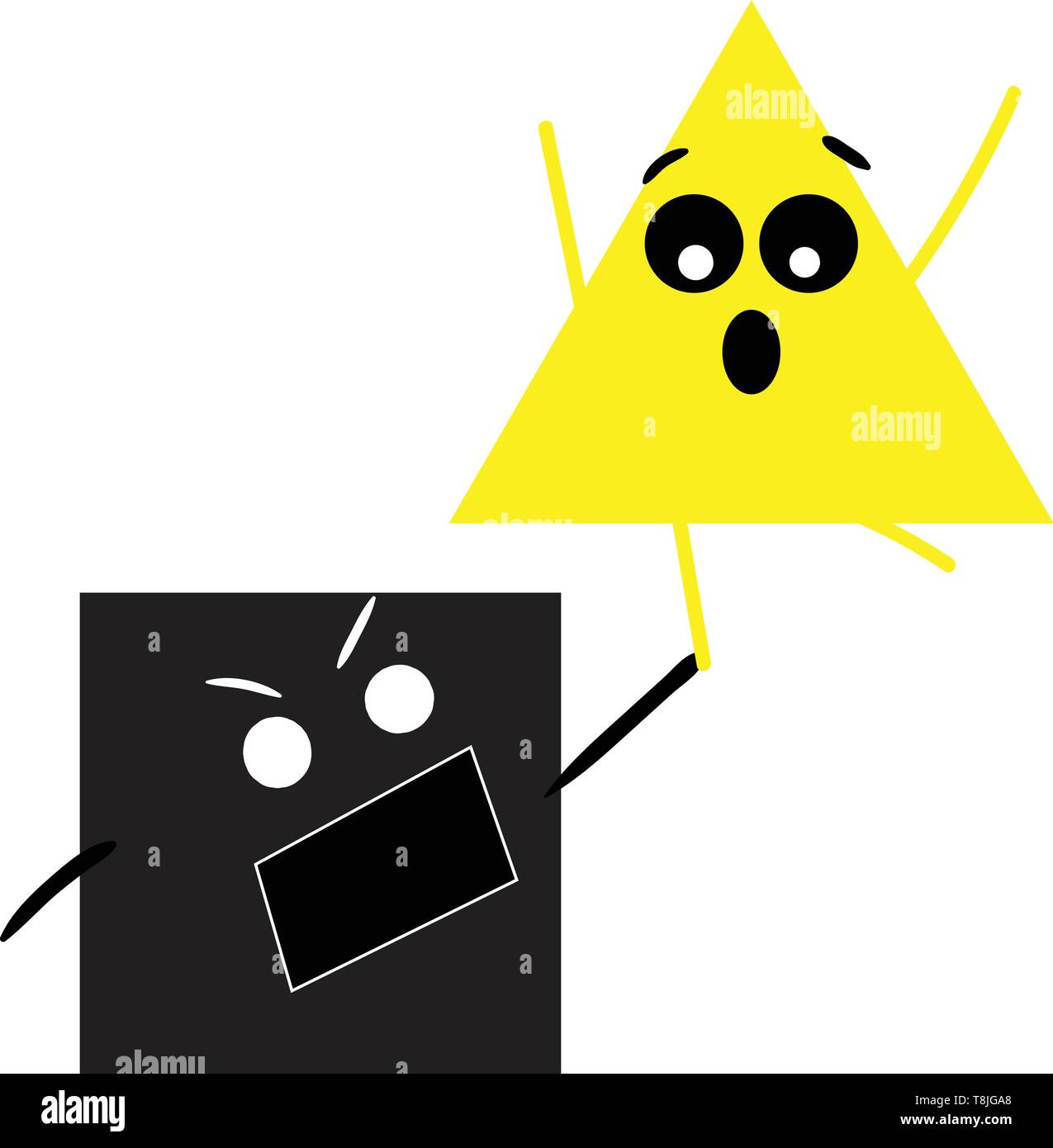 Yellow triangle and grey square with tiny hands and face, vector, color ...