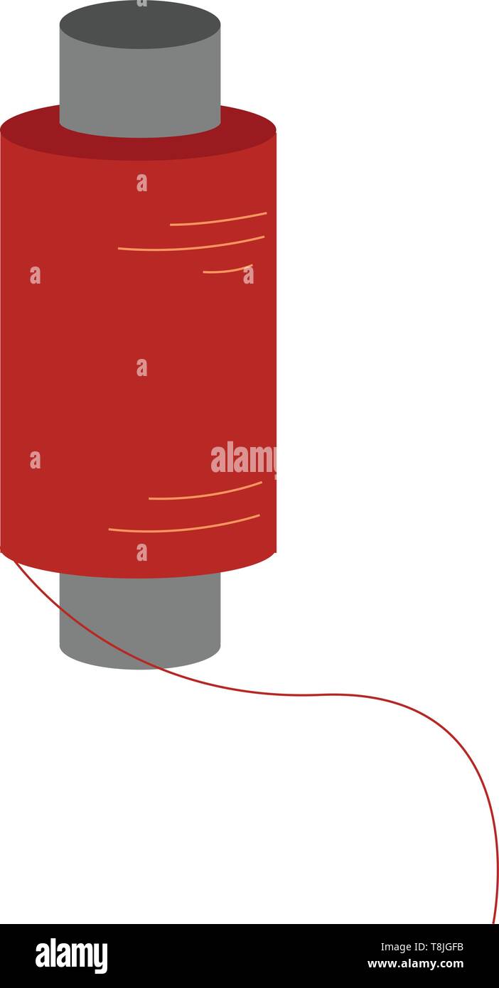 A skein of red colored thread used for sewing and stitching clothes ...