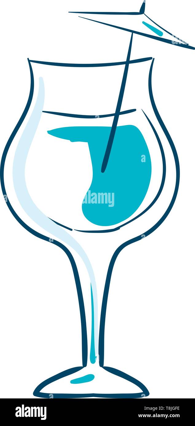 A blue colored cocktail in a transparent glass, vector, color drawing ...