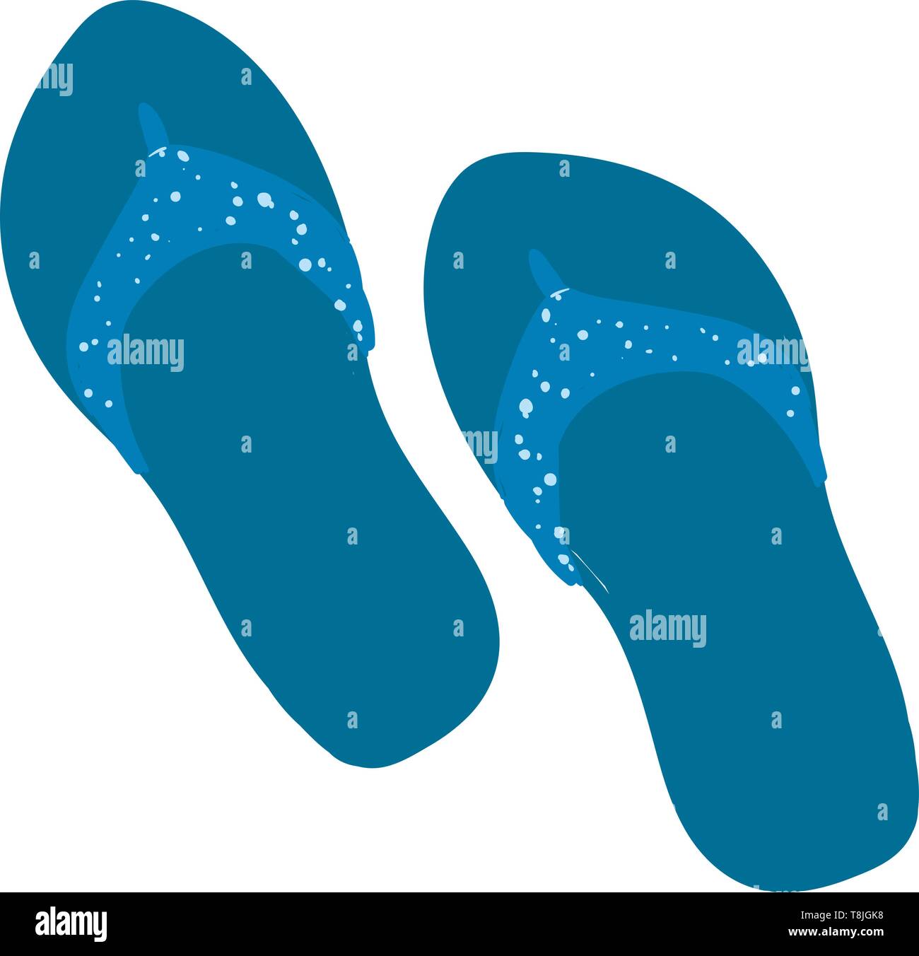 Blue colored slippers with shiny dots on the top, vector, color drawing ...