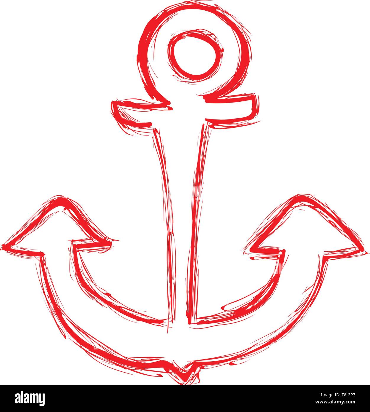 A classic drawing of a big anchor, outlined with color red and white ...