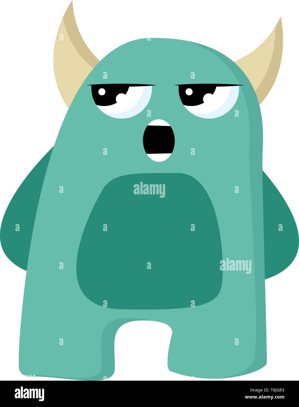 A standing green angry monster with eyes staring upward, with color ...