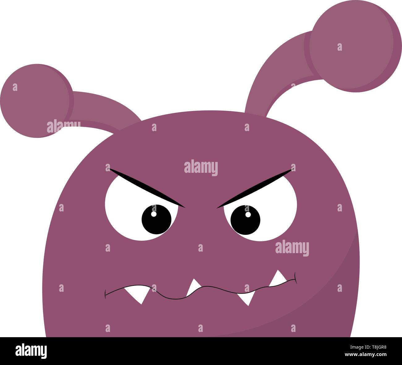 A purple angry monster with horn, crossed-eyed, teeth exposed, mouth ...