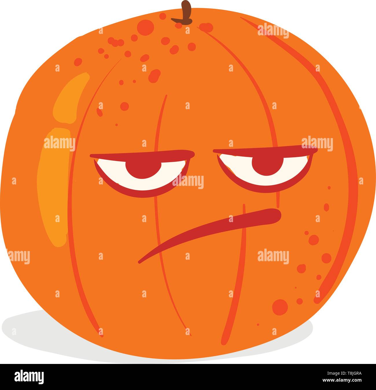 A ripe angry orange with frowning face, vector, color drawing or ...