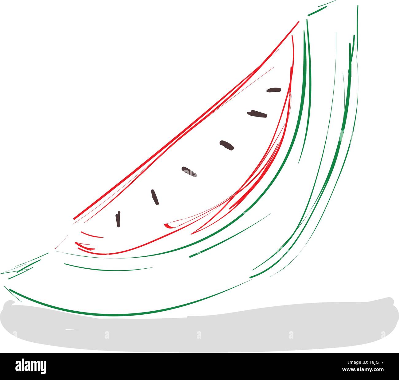 A fresh slice of watermelon, vector, color drawing or illustration ...