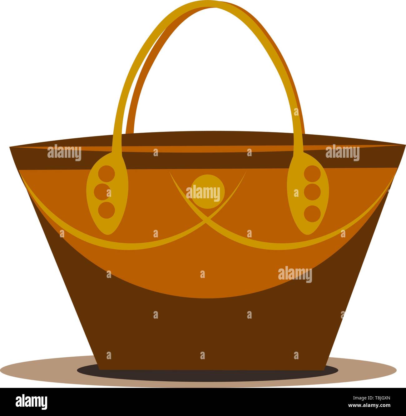 A brown handbag with yellow and orange accents, vector, color drawing ...