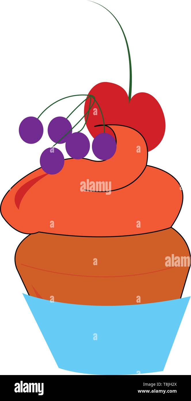 A brown berry cake, with cherry and blueberry on top, icing color red ...