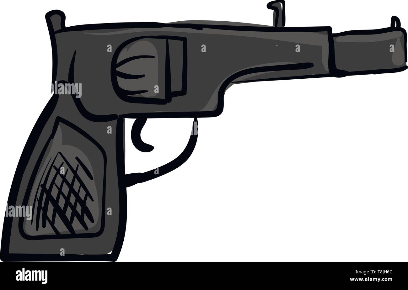 A black pistol with a trigger, vector, color drawing or illustration ...