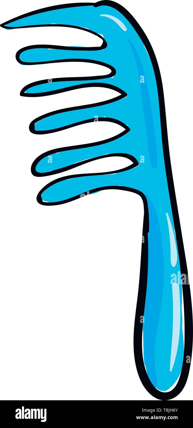 A blue large toothed comb with handle, vector, color drawing or ...